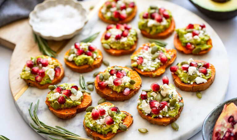 Feta & Avocado Sweet Potato Bites with Pomegranate - Love One Today ...