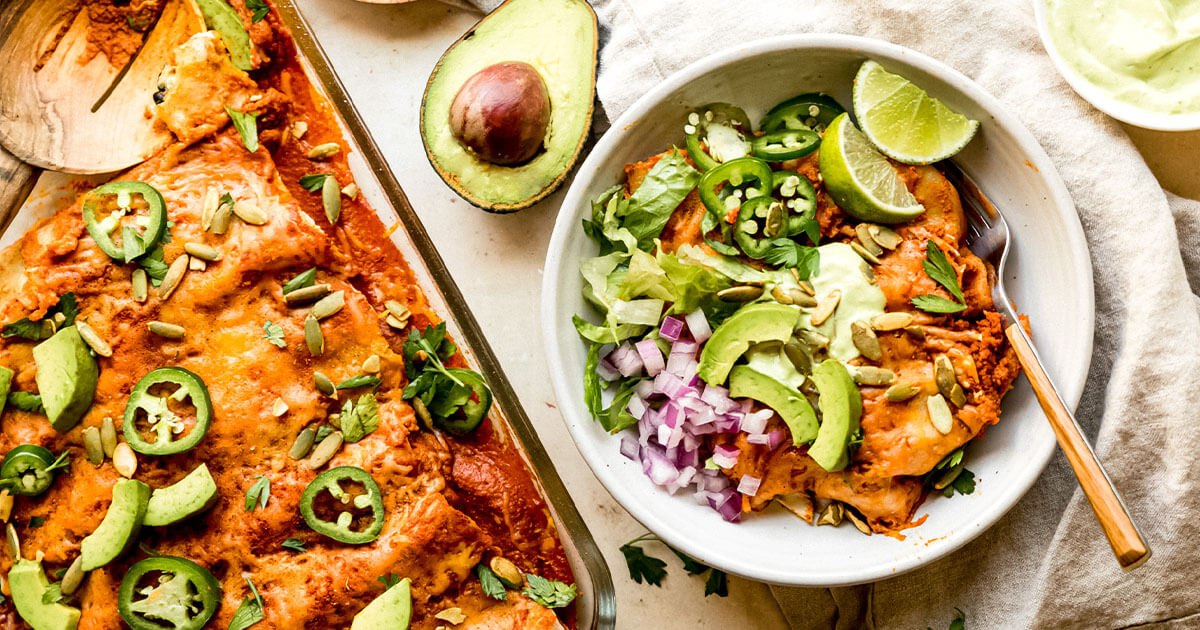 Pumpkin Enchiladas with Avocado Crema - Love One Today® Avocados